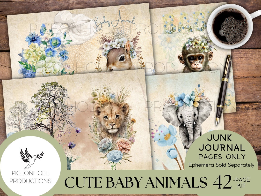Cute Baby Animals Junk Journal Pages, PRINTABLE, 42 Sweet Baby Animals ...