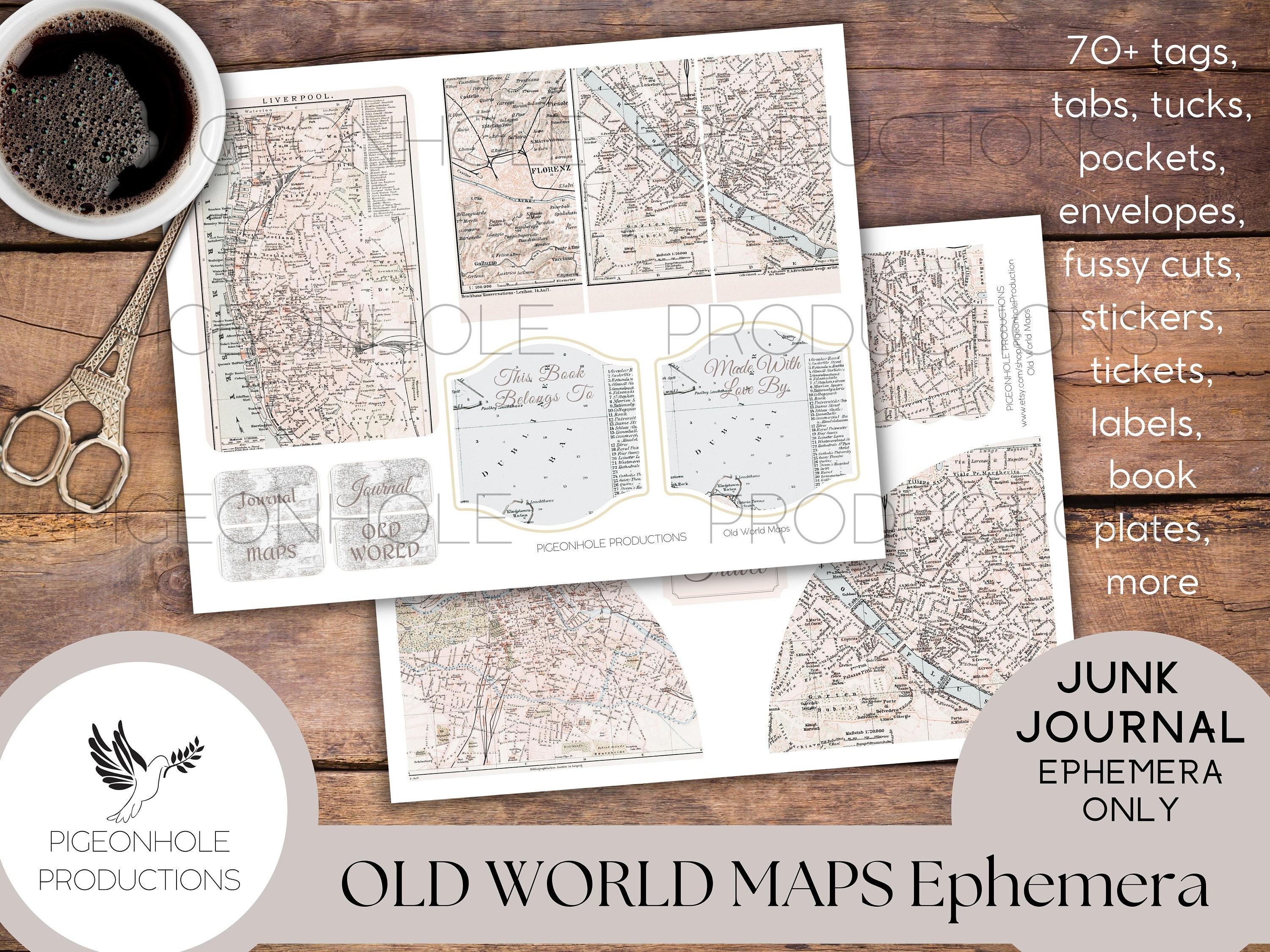 Old World Maps Junk Journal EPHEMERAPRINTABLE70 Tags - Etsy