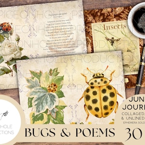 Bugs & Poems Junk Journal Pages Kit, PRINTABLE, 30 Collaged, Lined and ...