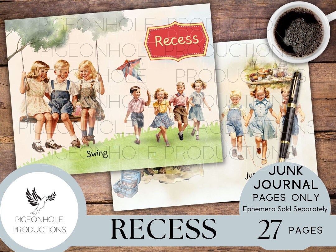 Recess Junk Journal Pages Only Kit, PRINTABLE, 27 Collage, Lined ...