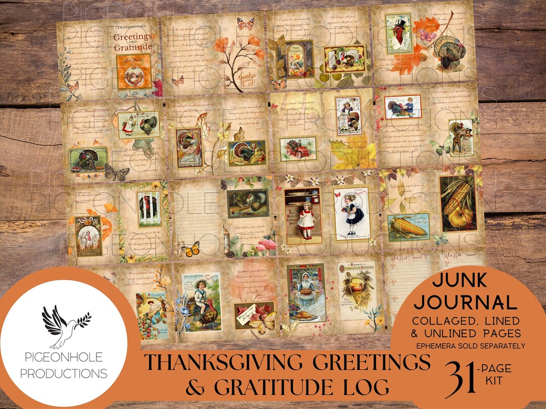 Thanksgiving Greetings Junk Journal Kit & Gratitude Logprintable31 Page ...