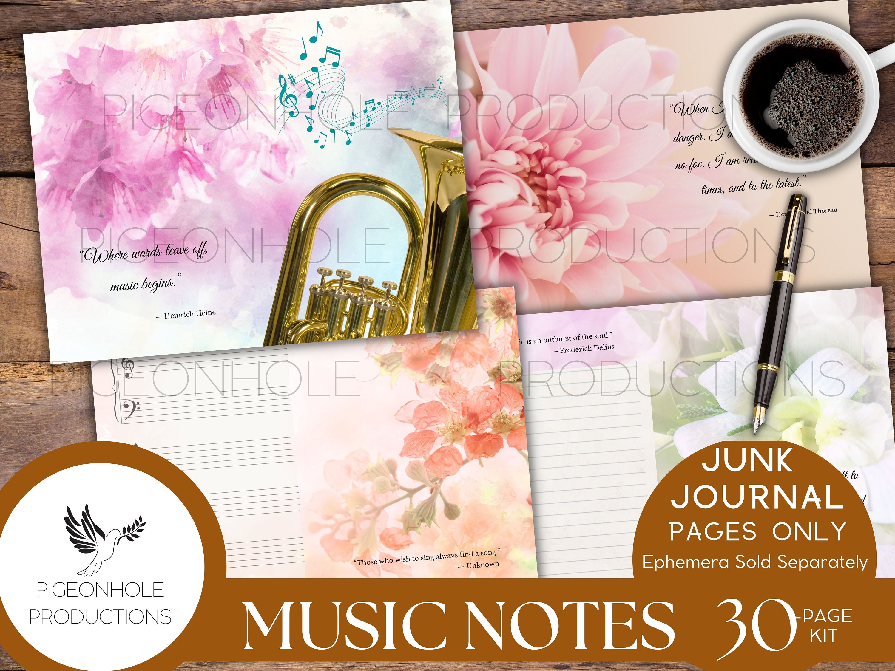 Music Notes Junk Journal Pages Kit PRINTABLE 30 Sheets - Etsy