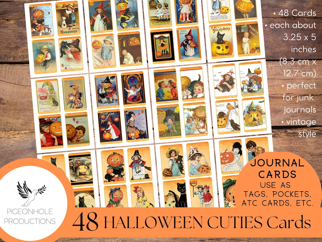 48 Halloween Cuties Journal Cards, PRINTABLE, Sweet Vintage Children ...