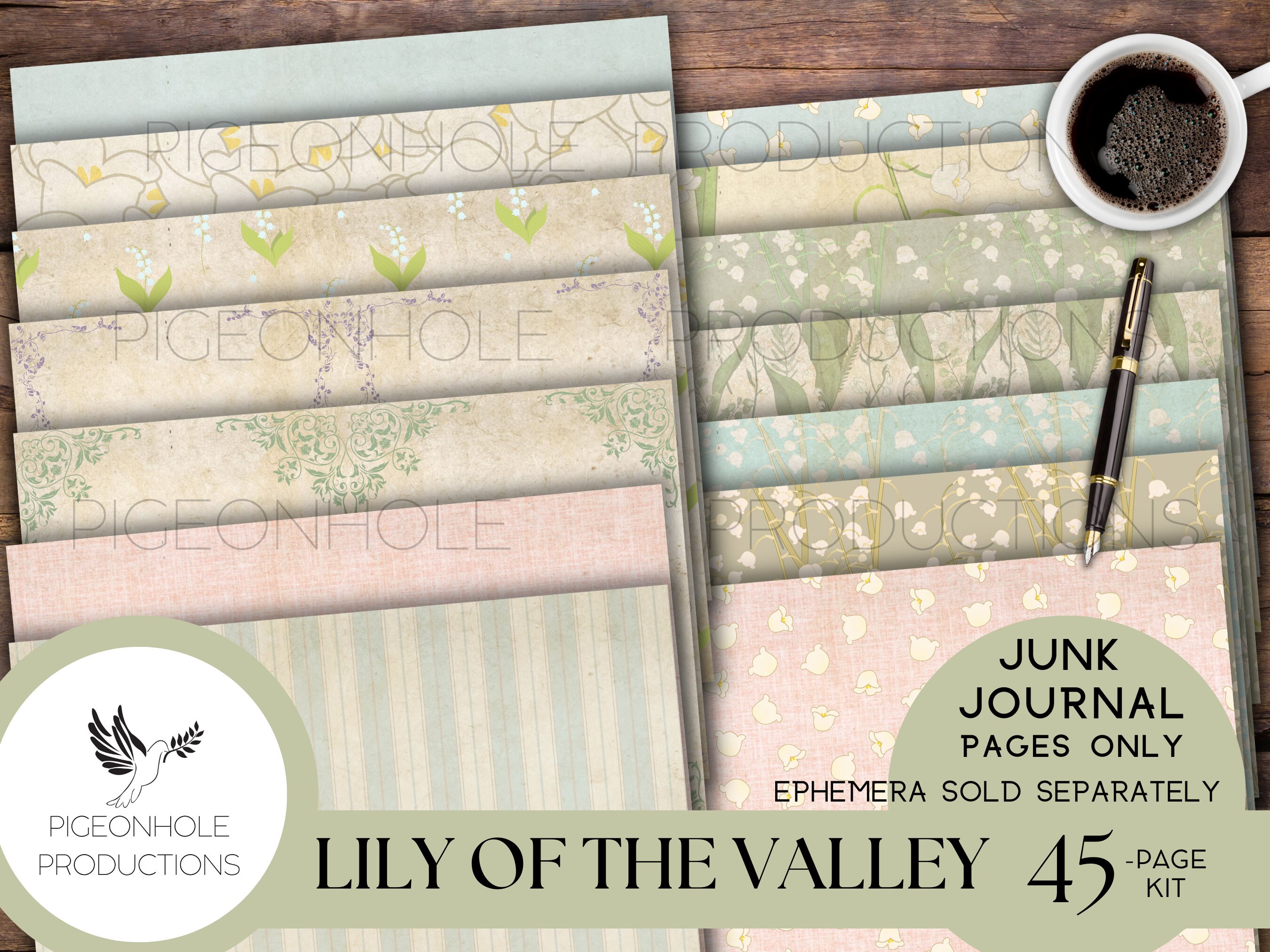 Lily of the Valley Junk Journal Pages, PRINTABLE, 45 Lovely Floral ...