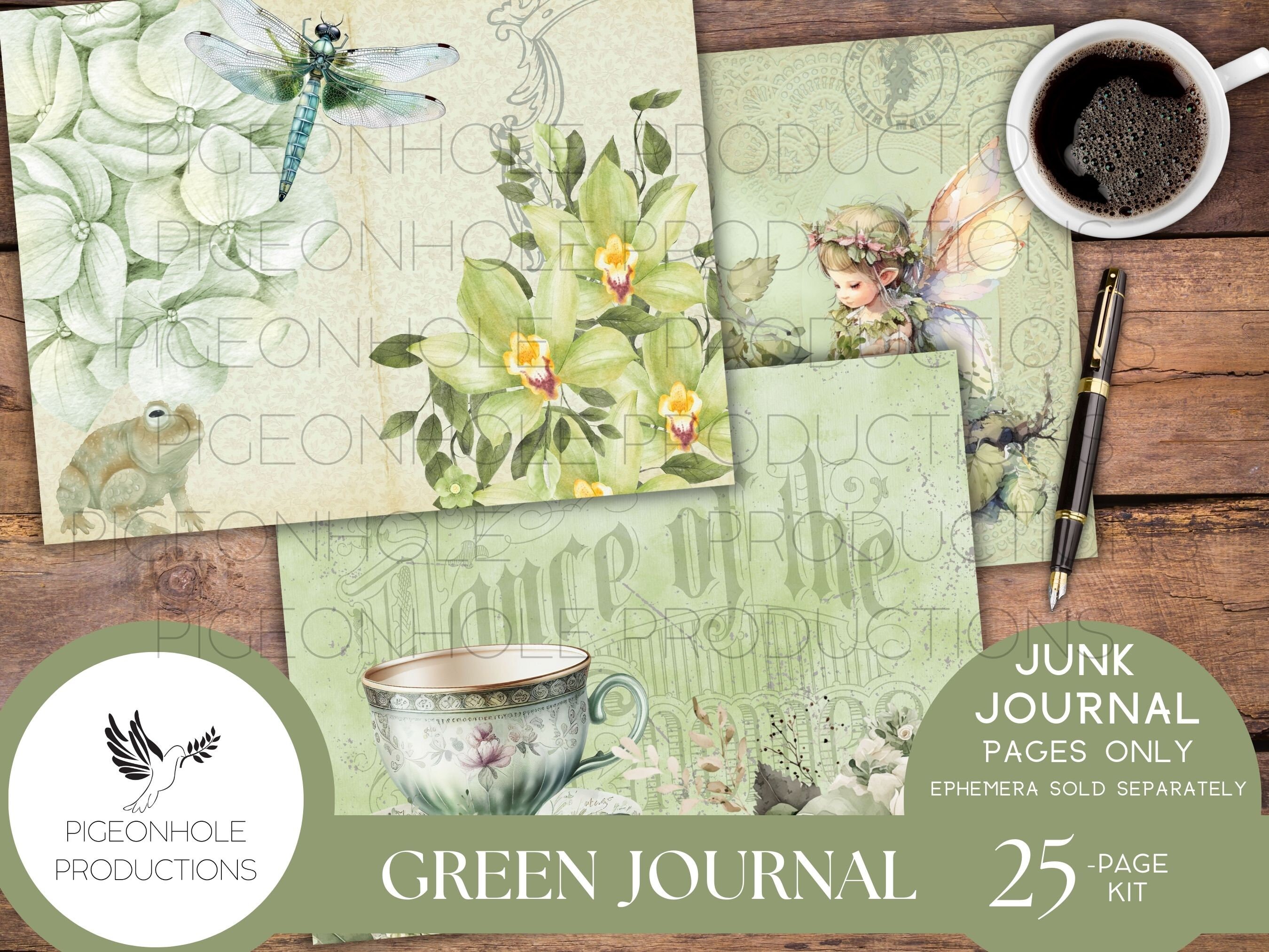 Green Junk Journal Pages, PRINTABLE, 25 Decorative, Background, Backing ...