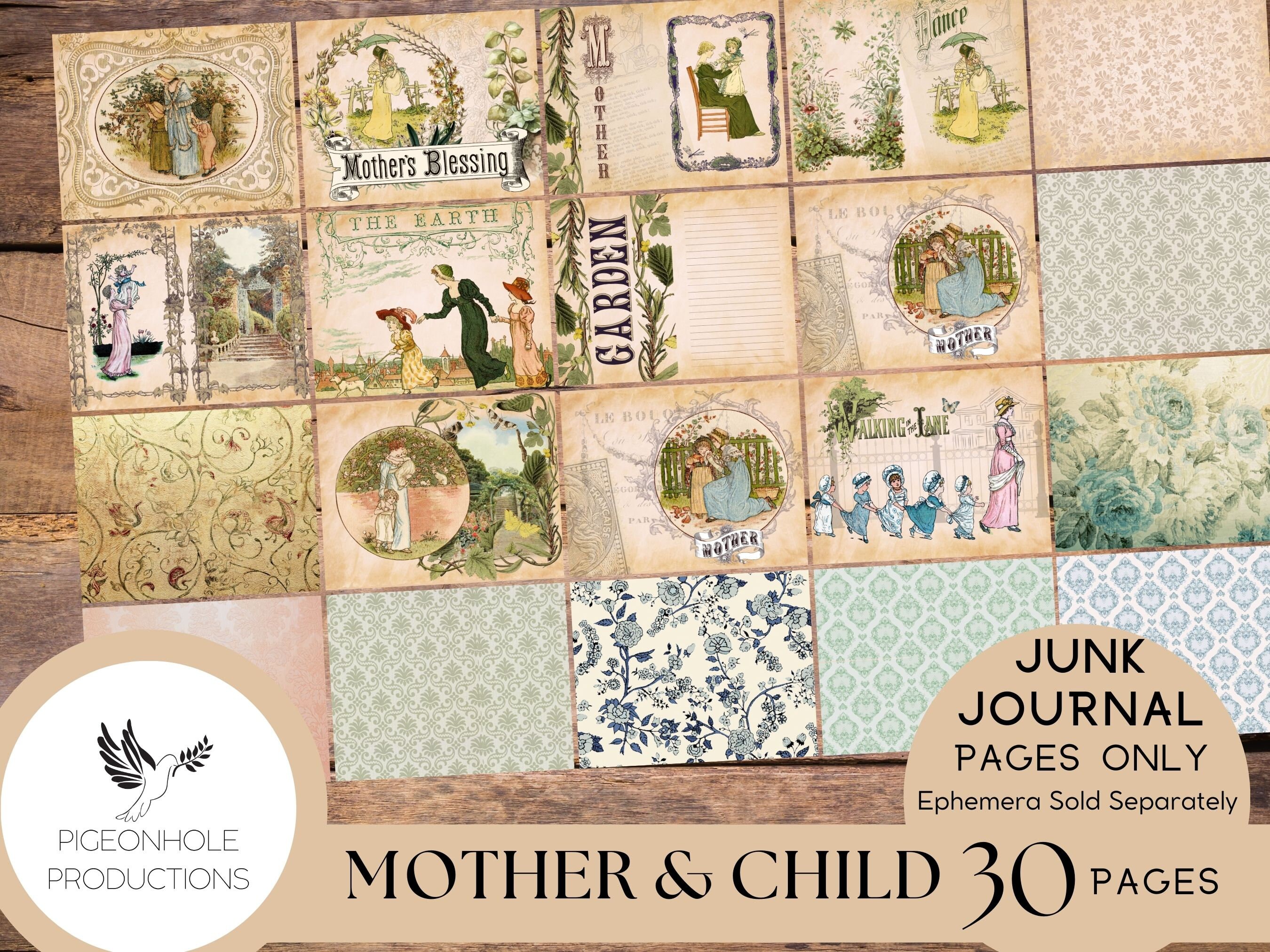 Mother & Child Junk Journal Pages Only Kit, PRINTABLE,30 Collage, Lined ...
