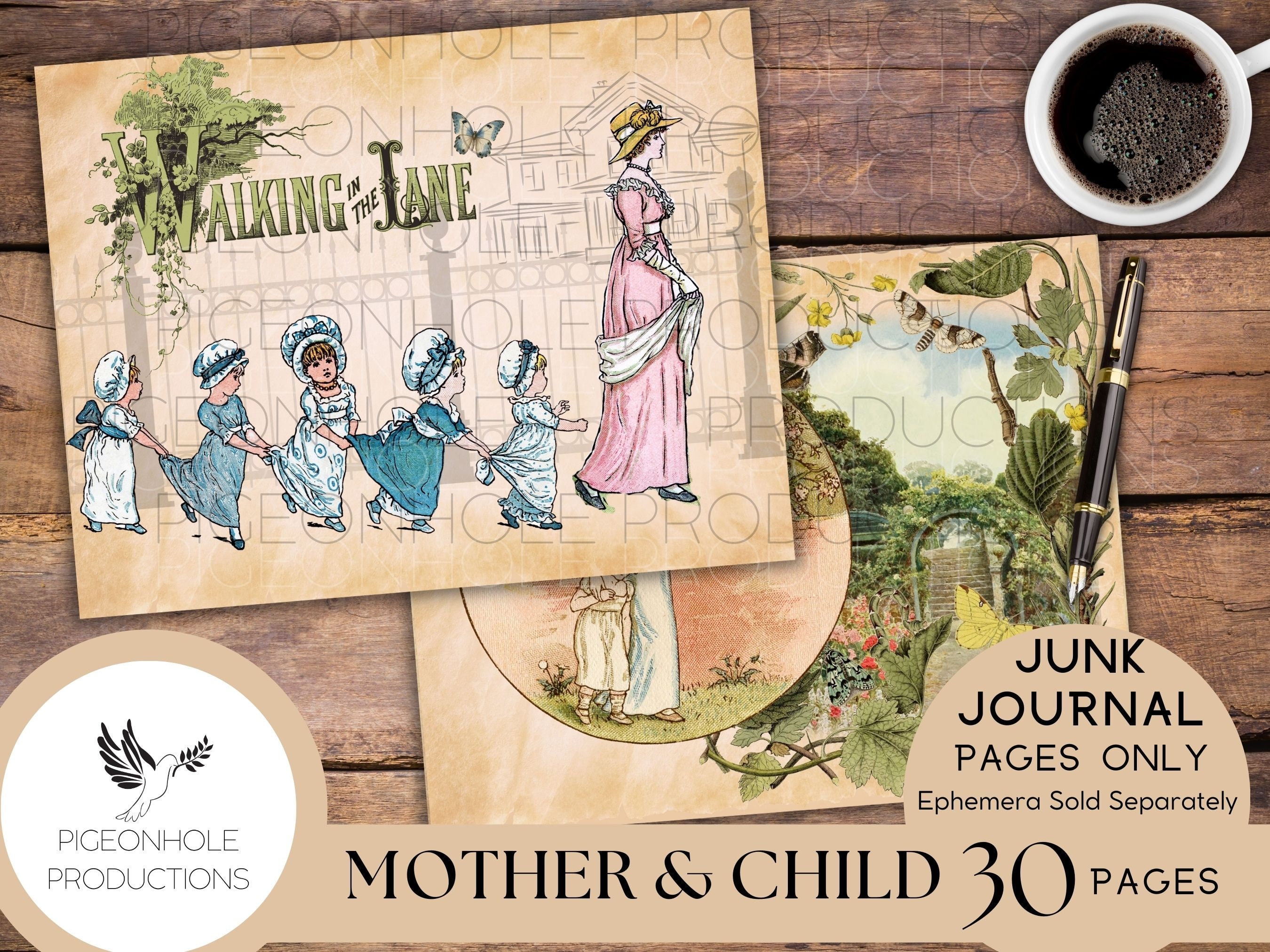 Mother & Child Junk Journal Pages Only Kit, PRINTABLE,30 Collage, Lined ...