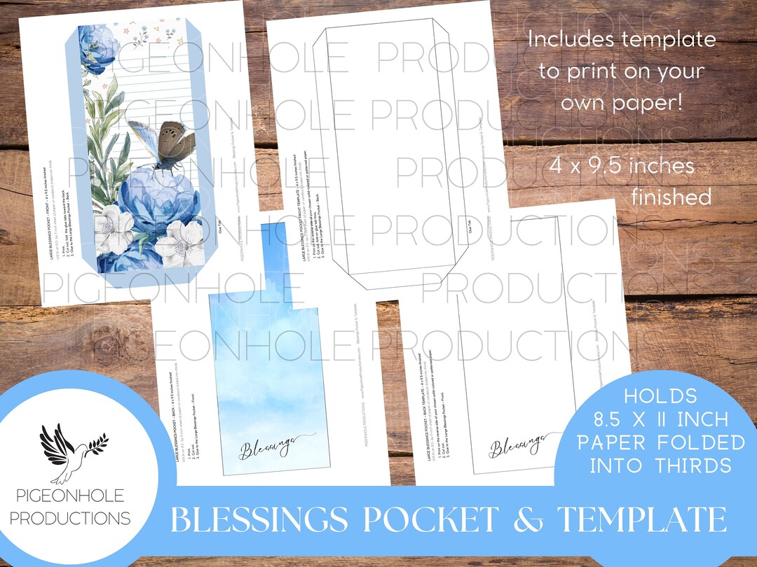 Blessings Large Pocket & Template, PRINTABLE, Holds 8.5 X 11 Inch Paper ...