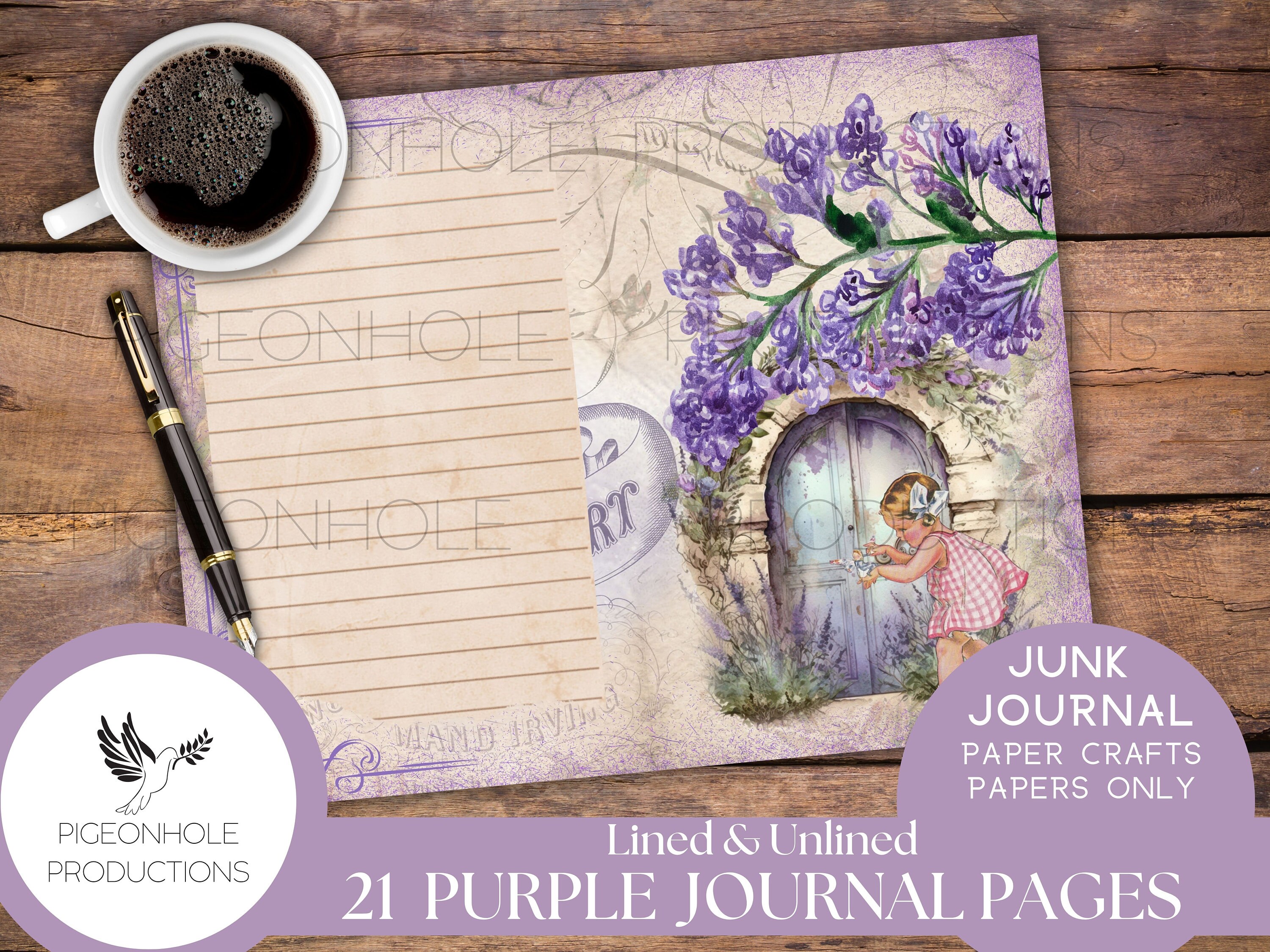 Purple Junk Journal Lined & Unlined Papers PRINTABLE 21 - Etsy