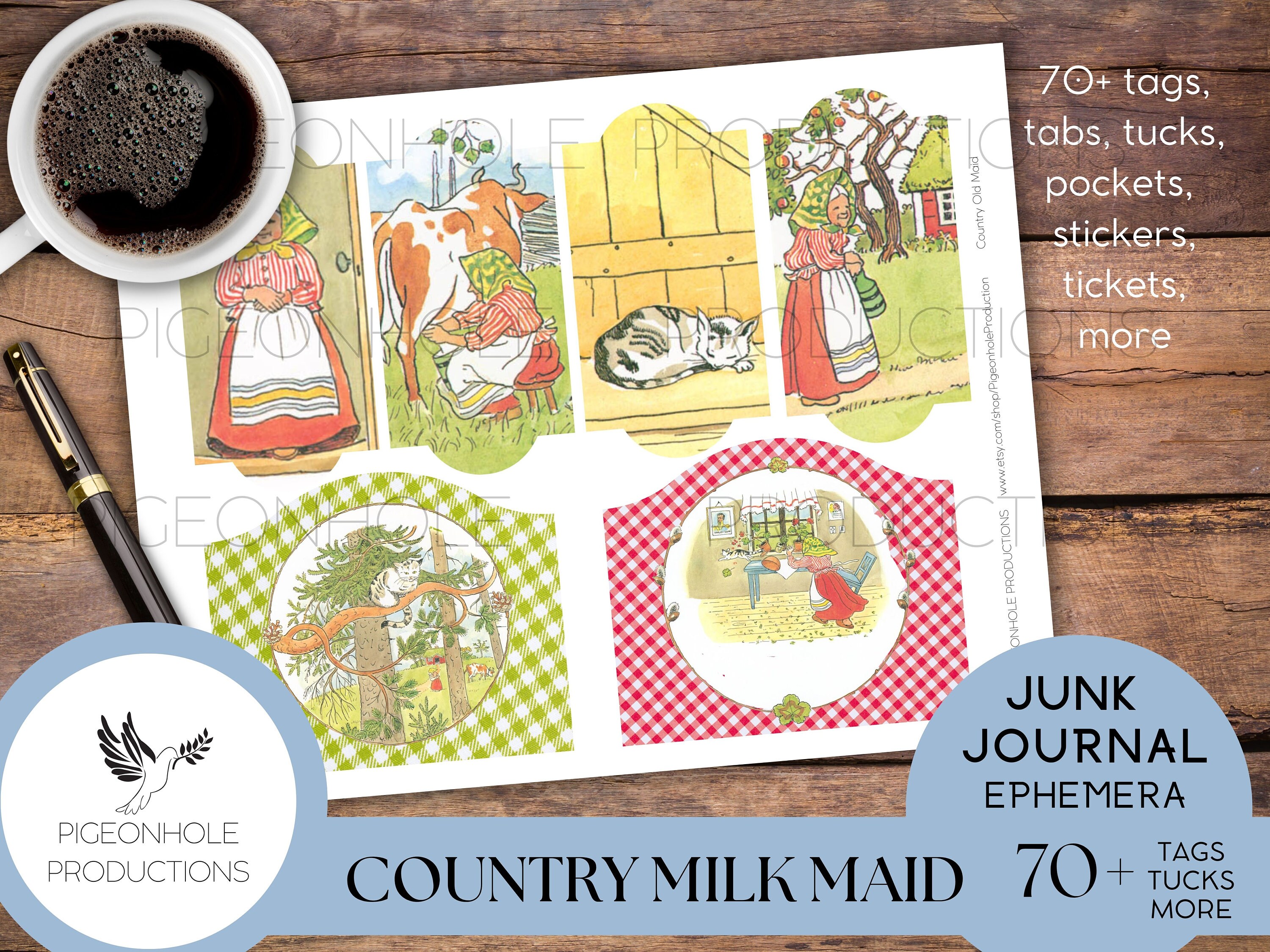 Country Milk Maid Junk Journal EPHEMERA—PRINTABLE—70+ Cute Tags, Tucks ...