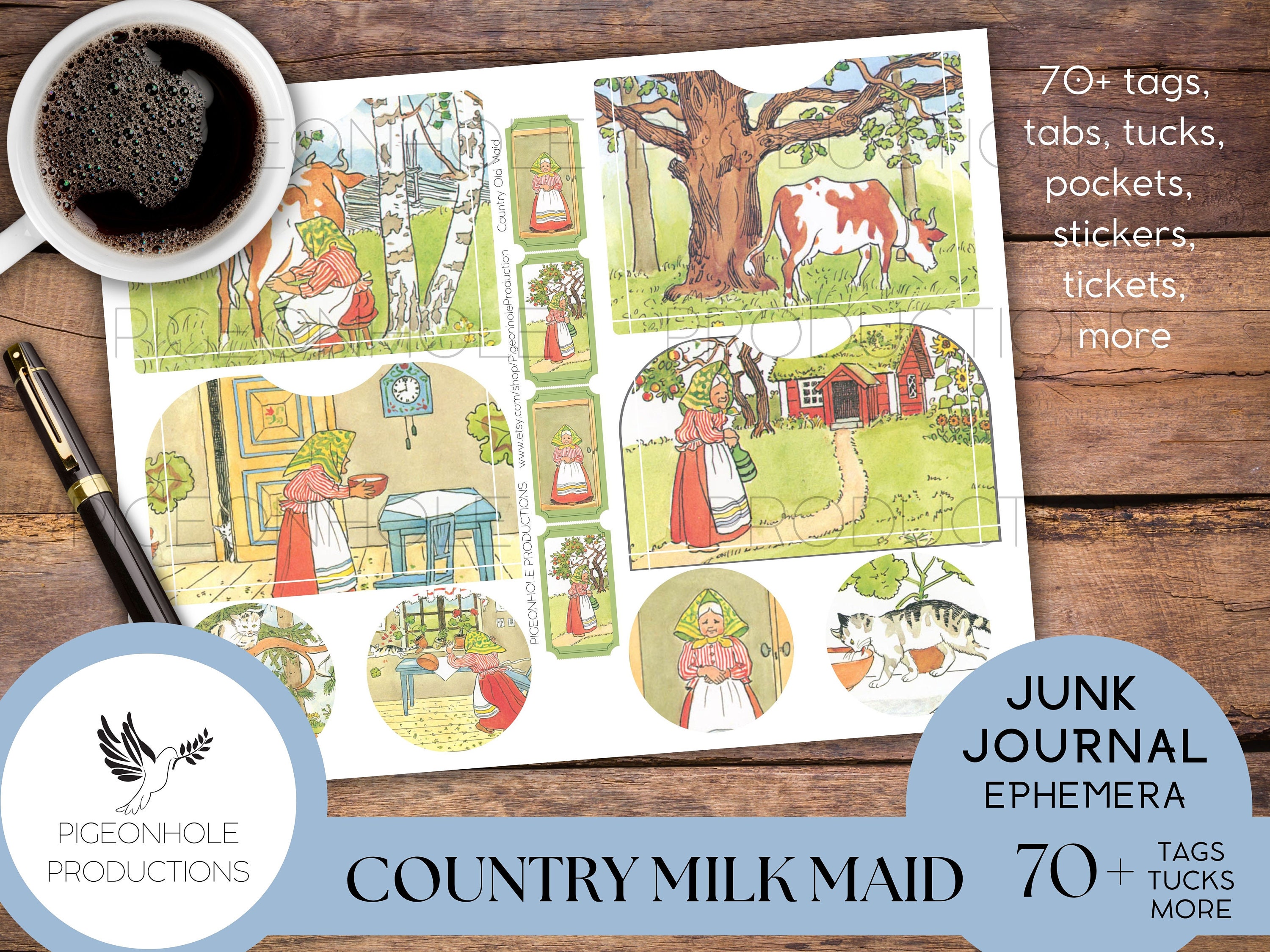 Country Milk Maid Junk Journal EPHEMERA—PRINTABLE—70+ Cute Tags, Tucks ...