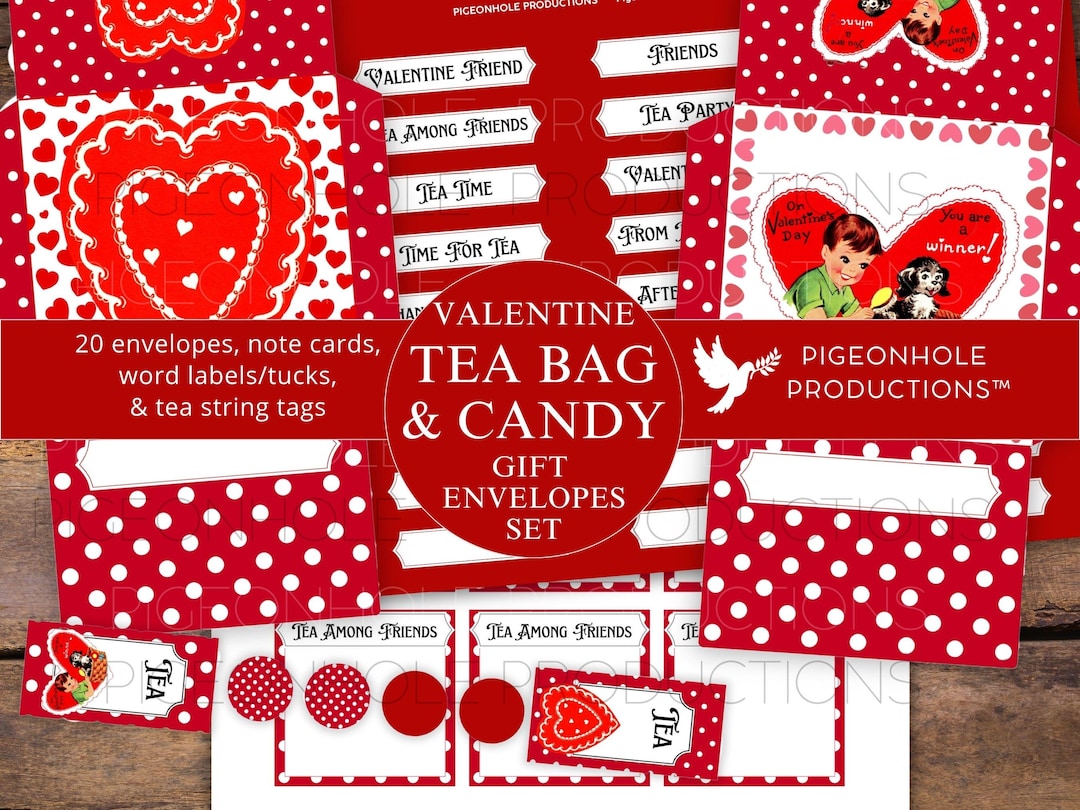 Vintage Valentine Tea Bag & Candy Envelope Kit, PRINTABLE, 20 Envelopes ...