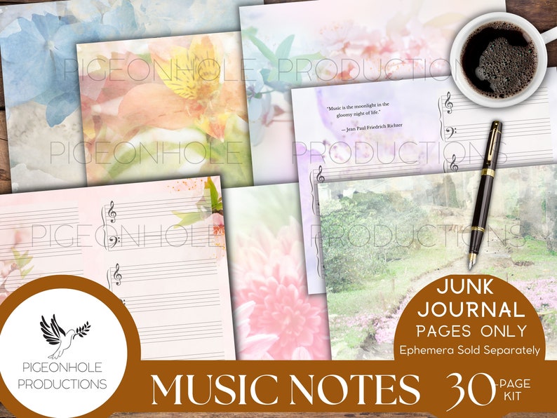 Music Notes Junk Journal Pages Kit PRINTABLE 30 Sheets - Etsy
