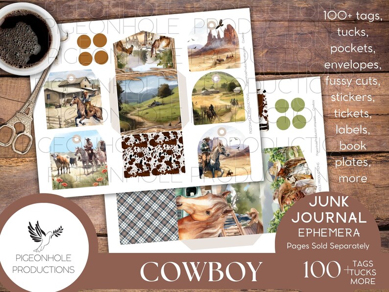 Cowboy Junk Journal EPHEMERA, PRINTABLE, 70+ Tags, Tucks, Pockets ...
