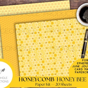 Honeycomb & Honey Bee Paper Kit—printable—20 Sheets—junk Journals ...