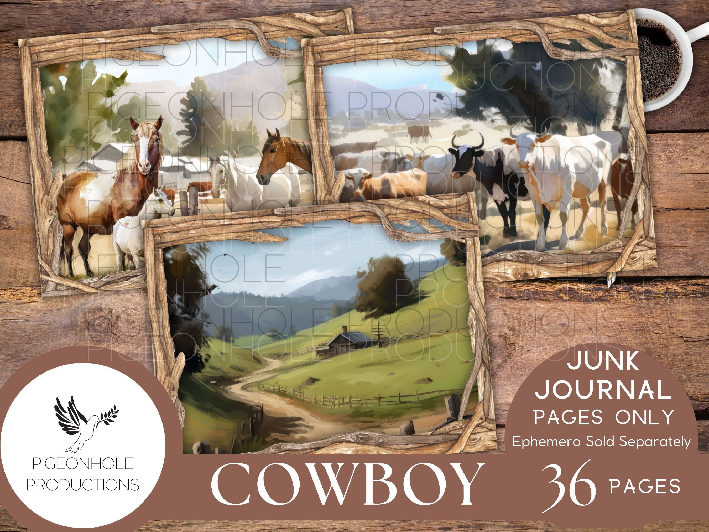 Cowboy Journal Pages Only Kit, PRINTABLE, 32 Collage, Lined, Unlined ...