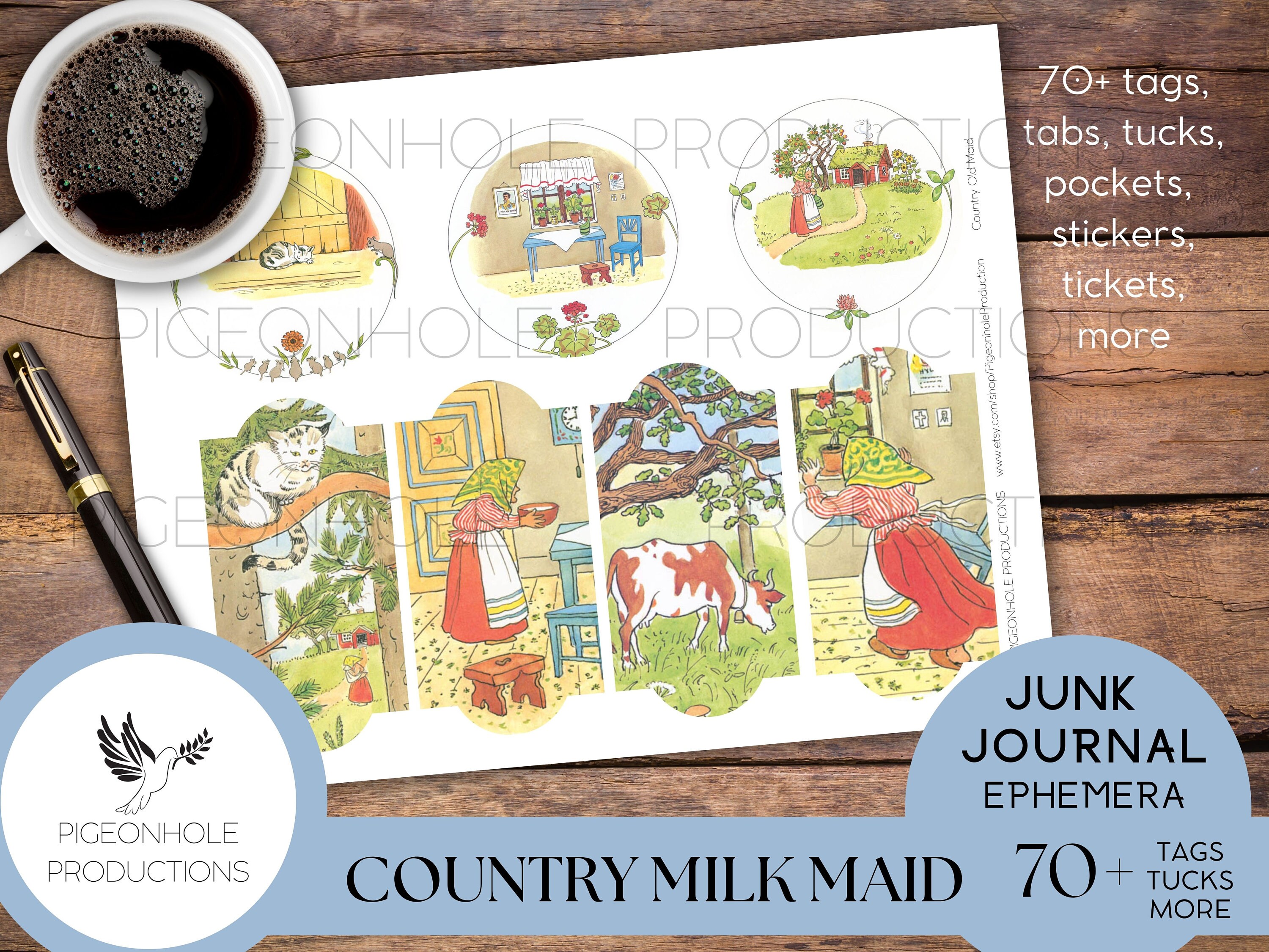 Country Milk Maid Junk Journal EPHEMERA—PRINTABLE—70+ Cute Tags, Tucks ...