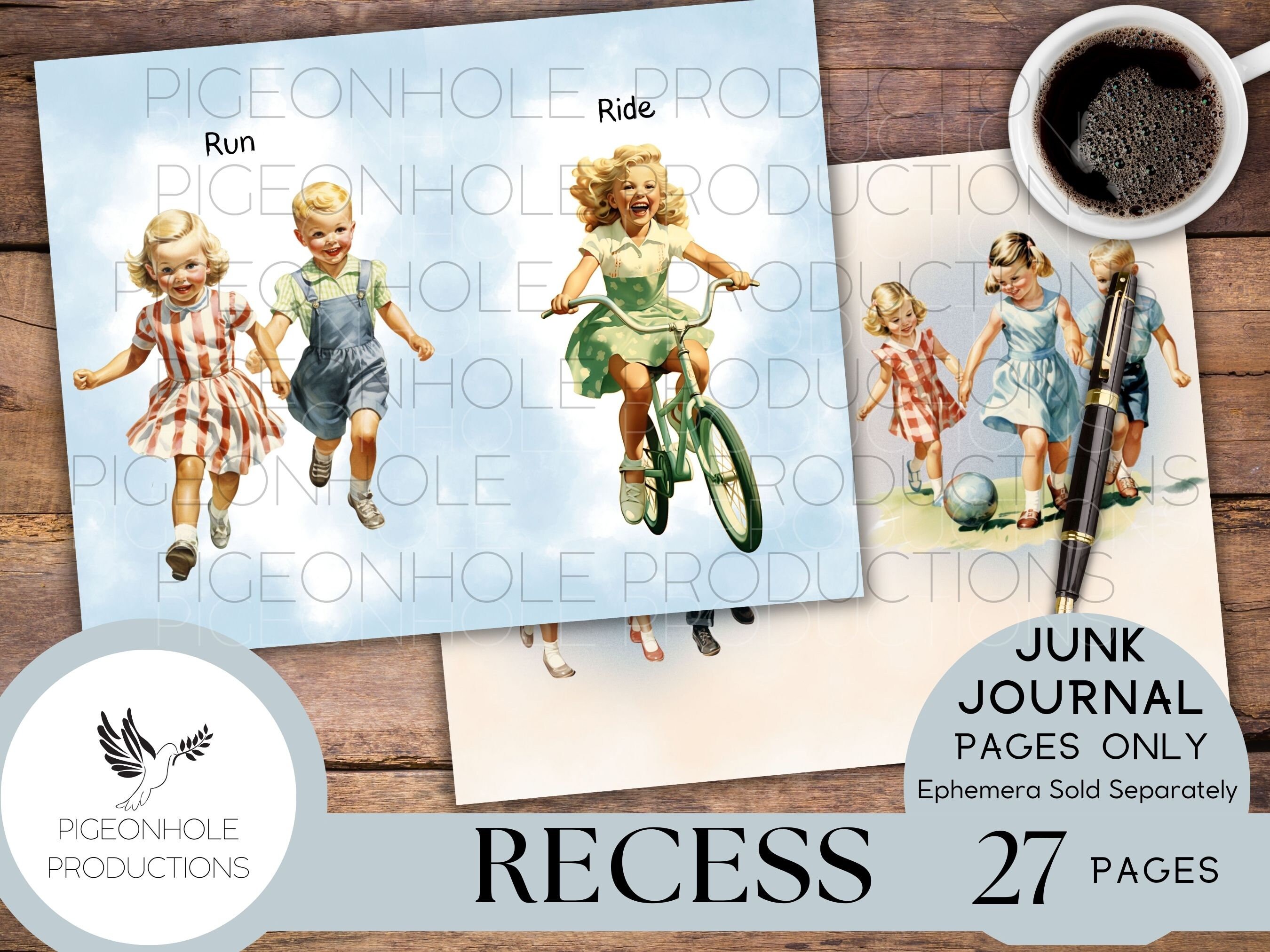 Recess Junk Journal Pages Only Kit, PRINTABLE, 27 Collage, Lined ...