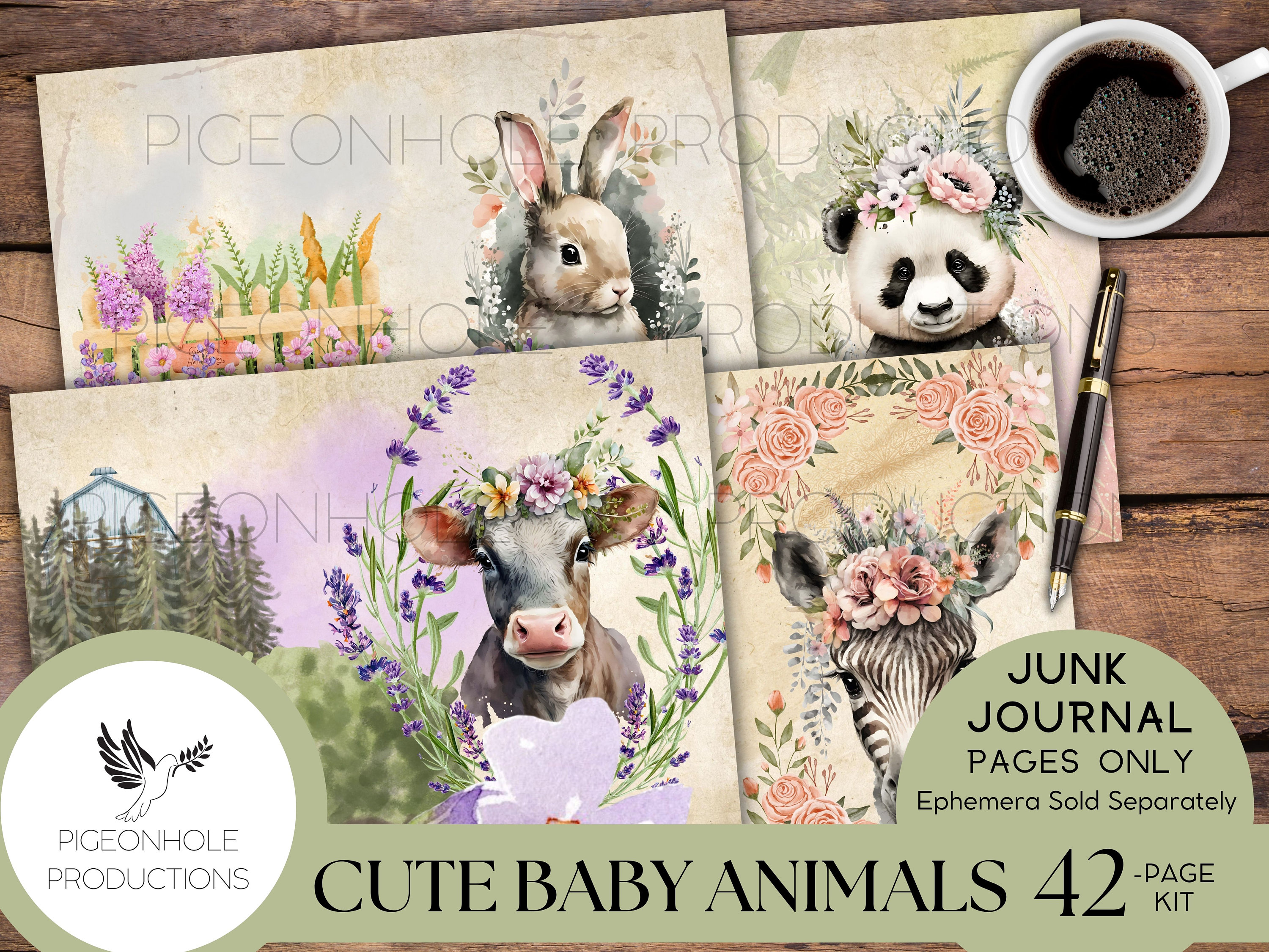 Cute Baby Animals Junk Journal Pages, PRINTABLE, 42 Sweet Baby Animals ...