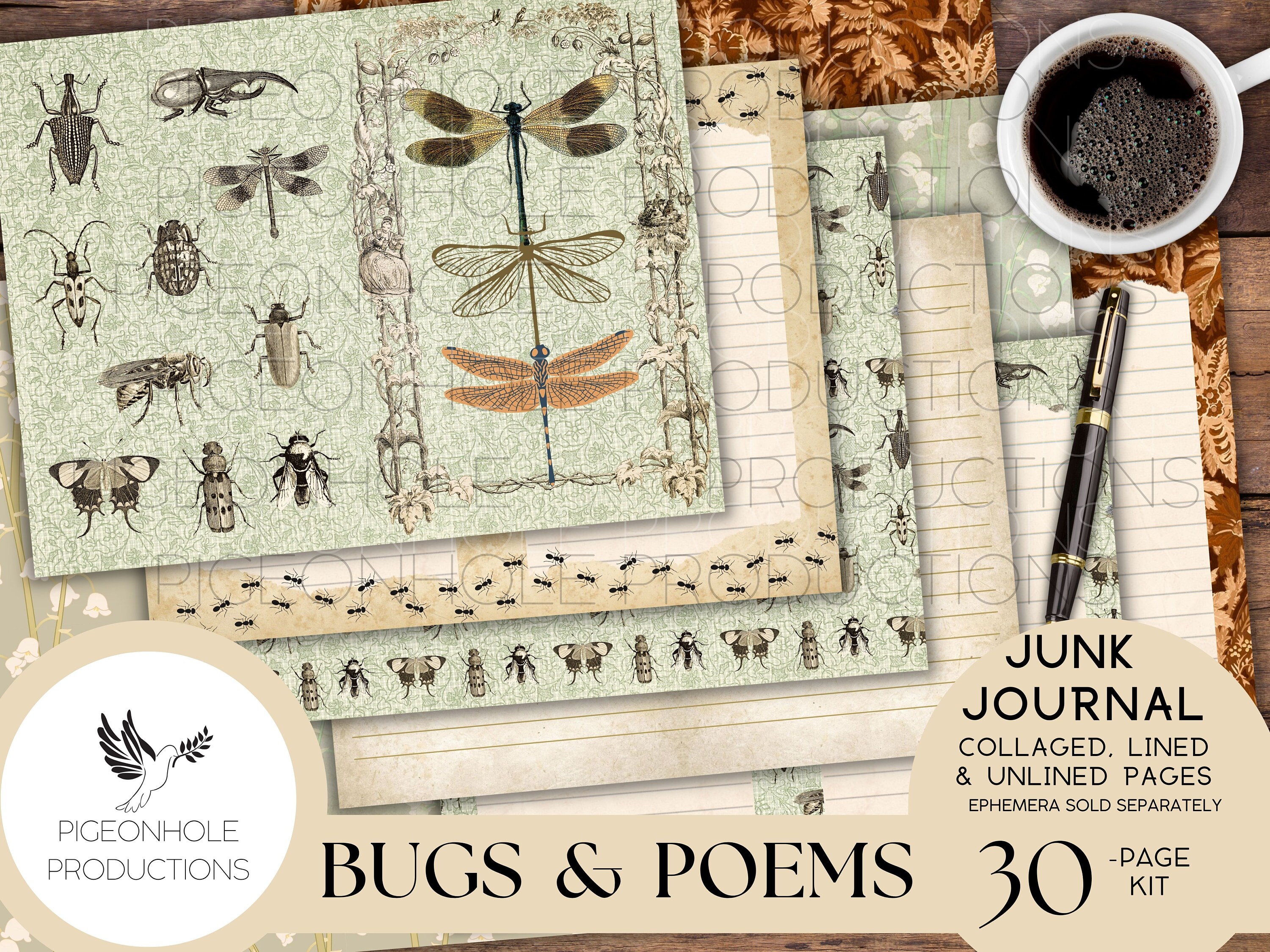 Bugs & Poems Junk Journal Pages Kit PRINTABLE 30 Collaged - Etsy