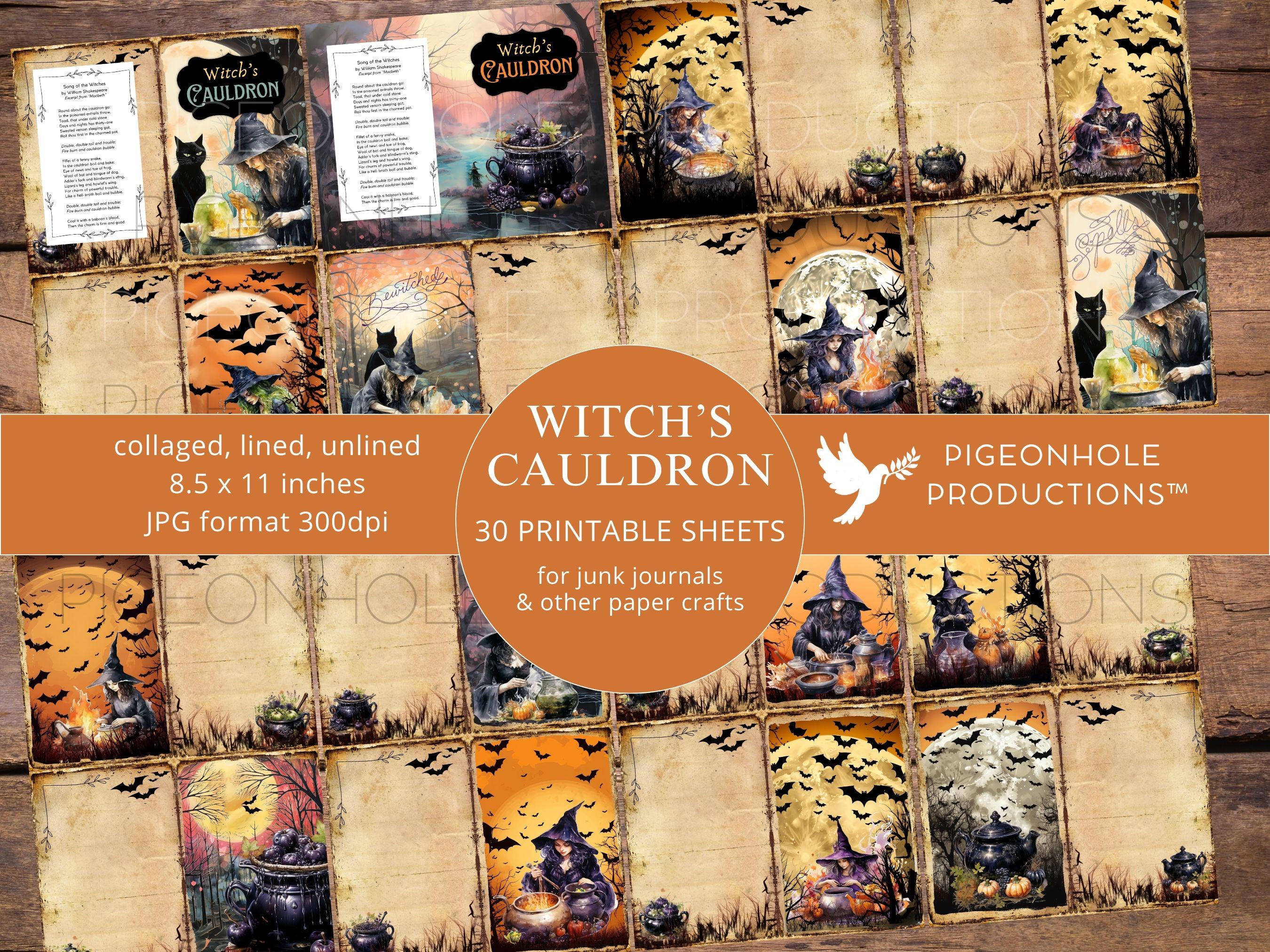 Witch's Cauldron Junk Journal Kit, PRINTABLE, 30 Sheets Collaged, Lined ...