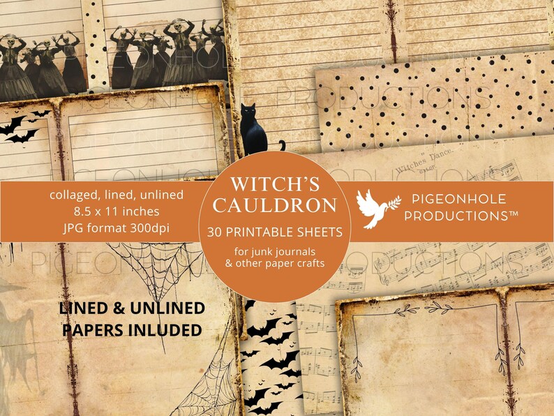 Witch's Cauldron Junk Journal Kit, PRINTABLE, 30 Sheets Collaged, Lined ...