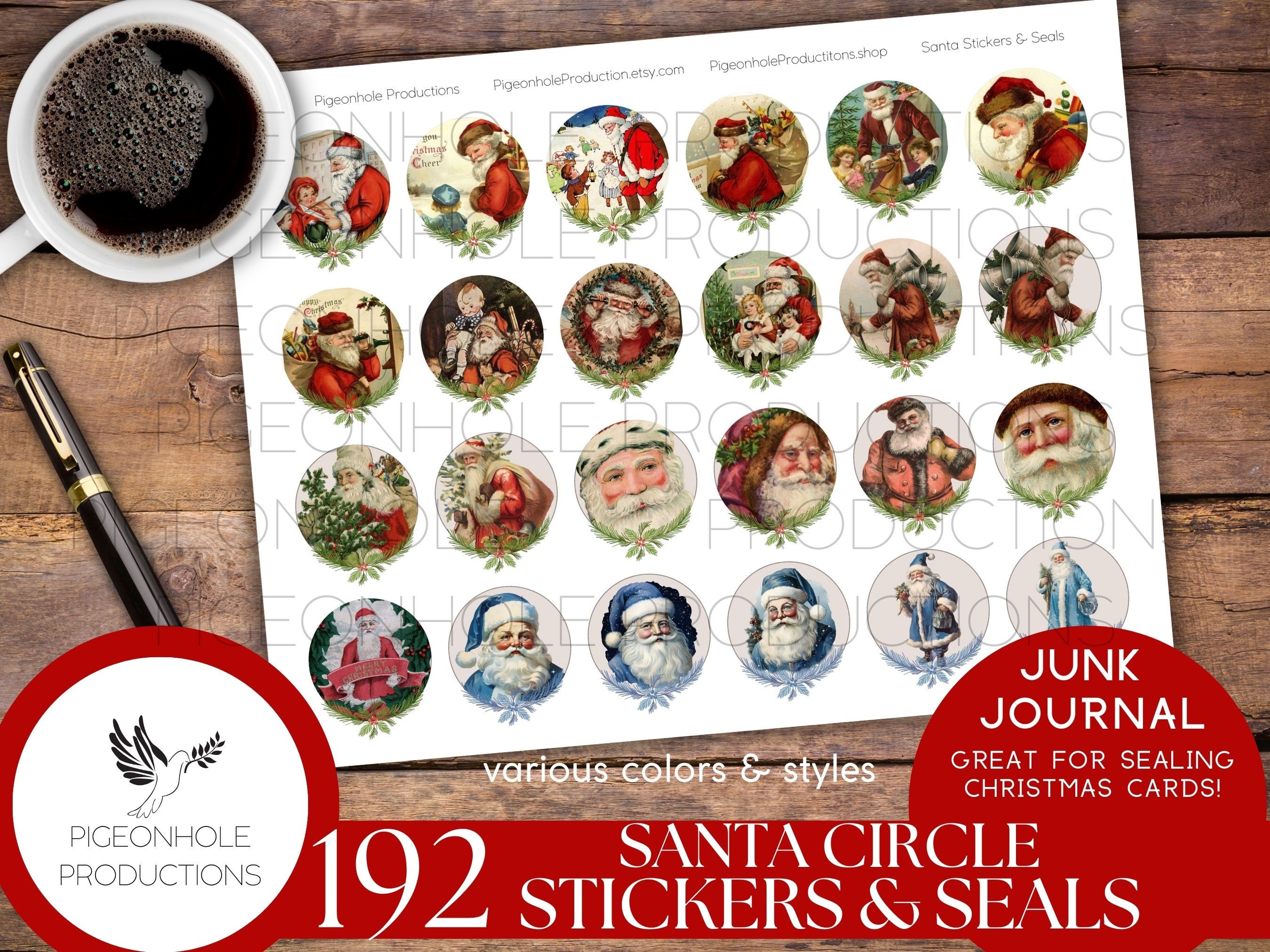 Santa Circle Stickers & Seals PRINTABLE 192 Christmas - Etsy
