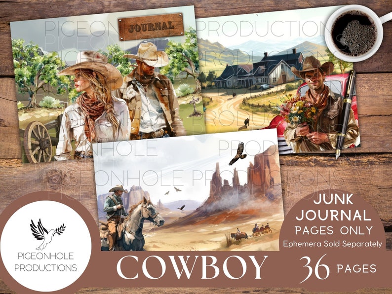 Cowboy Journal Pages Only Kit, PRINTABLE, 32 Collage, Lined, Unlined ...