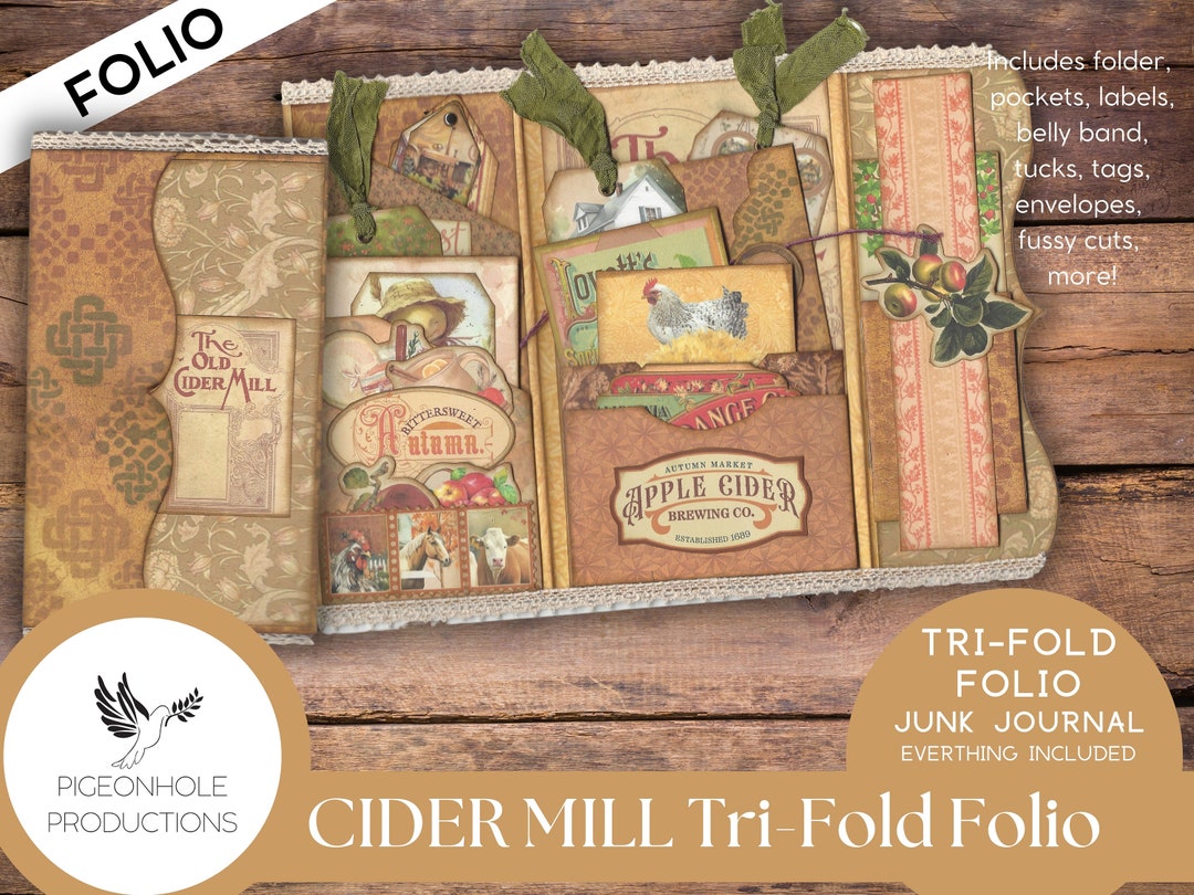 Cider Mill Junk Journal Tri-fold FOLIO, PRINTABLE, Cover, Backings ...