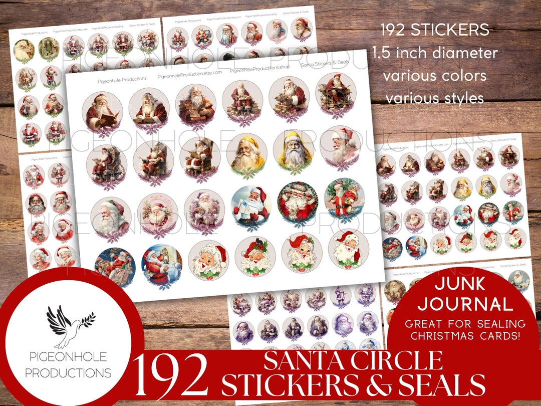 Santa Circle Stickers & Seals, PRINTABLE, 192 Christmas Stickers/seals ...