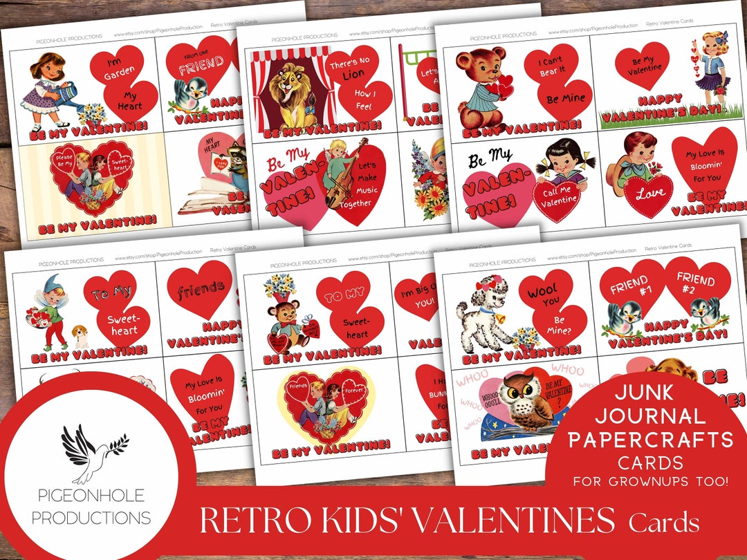 Retro Valentine Cards—printable—24 Cards—junk Journals, Papercrafts ...