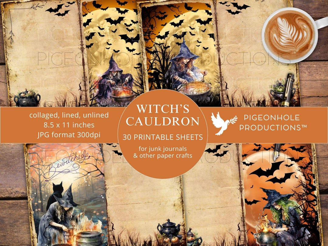 Witch's Cauldron Junk Journal Kit, PRINTABLE, 30 Sheets Collaged, Lined ...