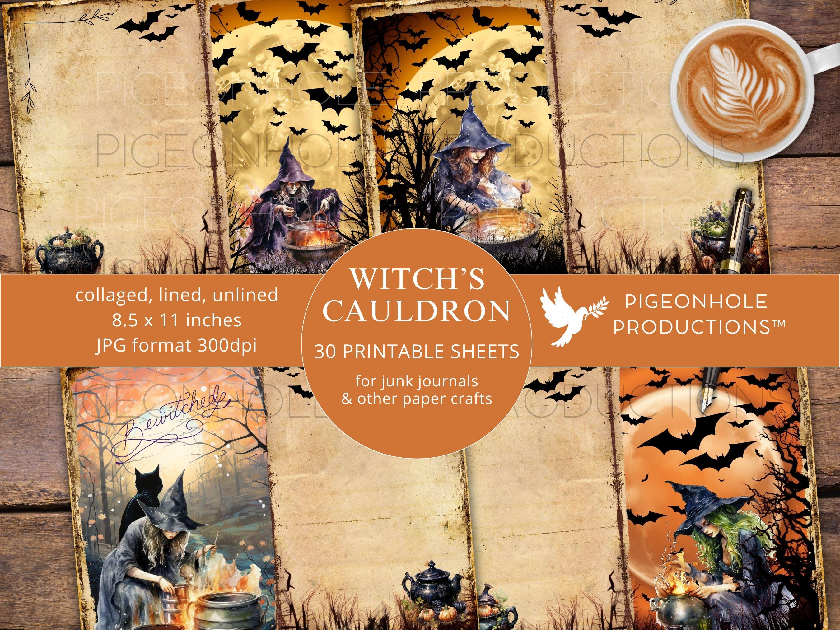 Witch's Cauldron Junk Journal Kit, PRINTABLE, 30 Sheets Collaged, Lined ...