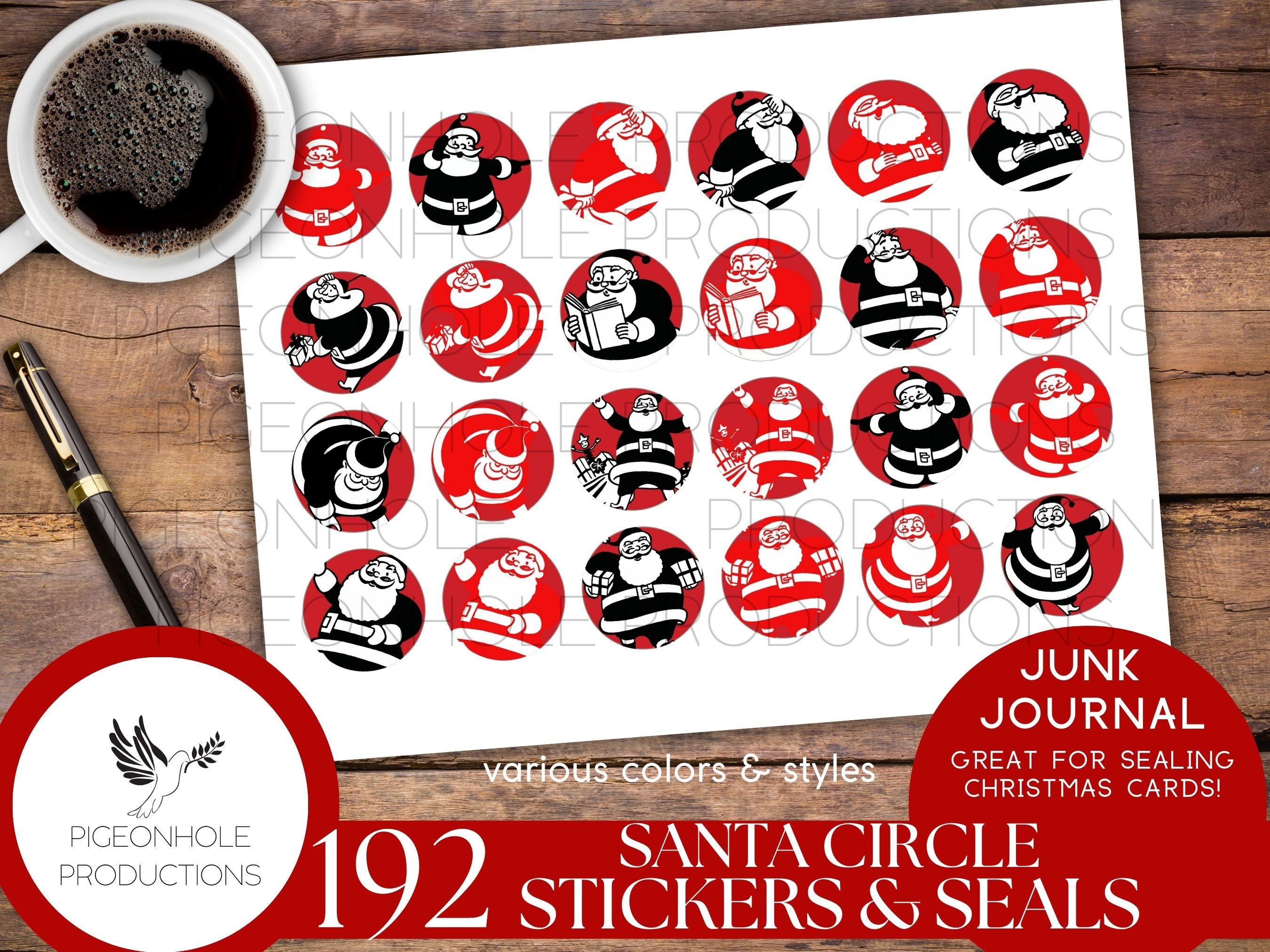 Santa Circle Stickers & Seals PRINTABLE 192 Christmas - Etsy