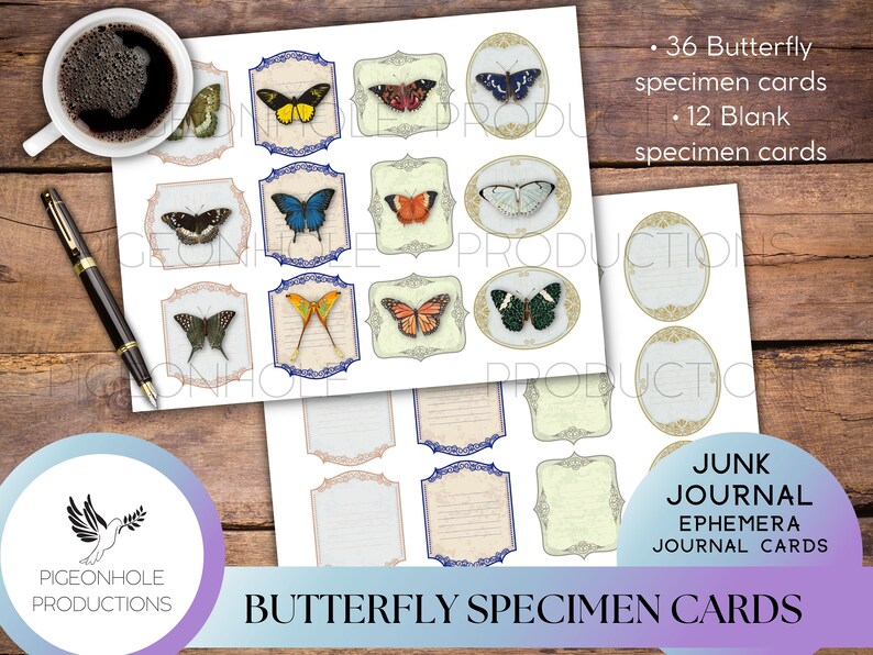 Butterfly Specimen Journal Cards, PRINTABLE, 36 Unique Butterfly Cards ...