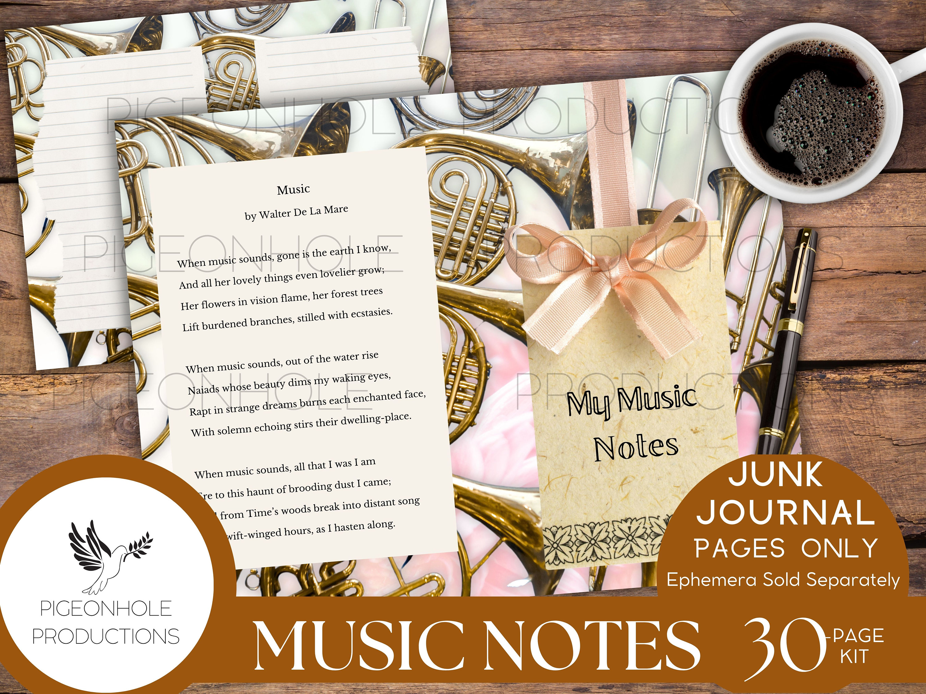 Music Notes Junk Journal Pages Kit, PRINTABLE, 30 Sheets Journal Pages ...