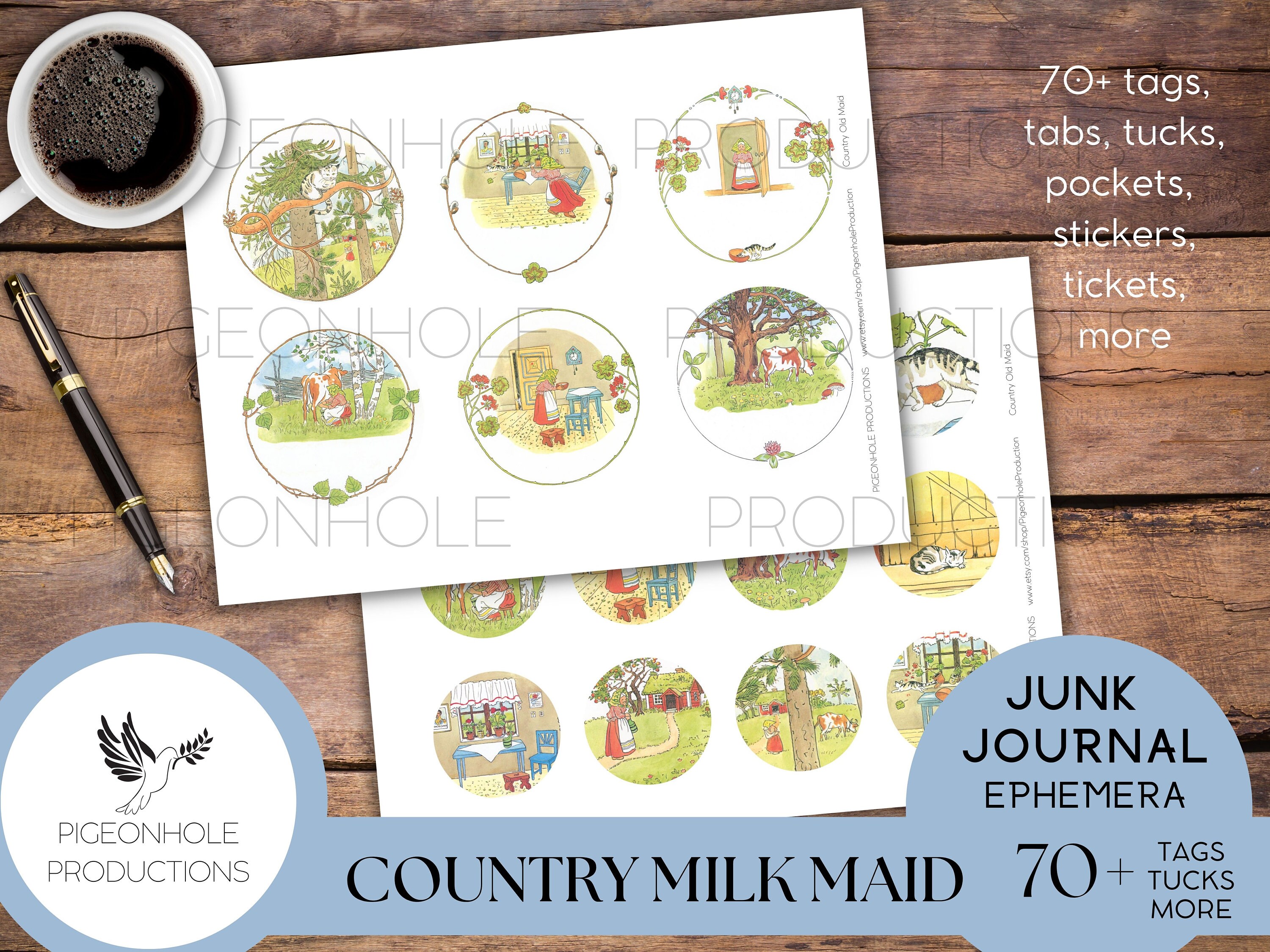 Country Milk Maid Junk Journal EPHEMERA—PRINTABLE—70+ Cute Tags, Tucks ...