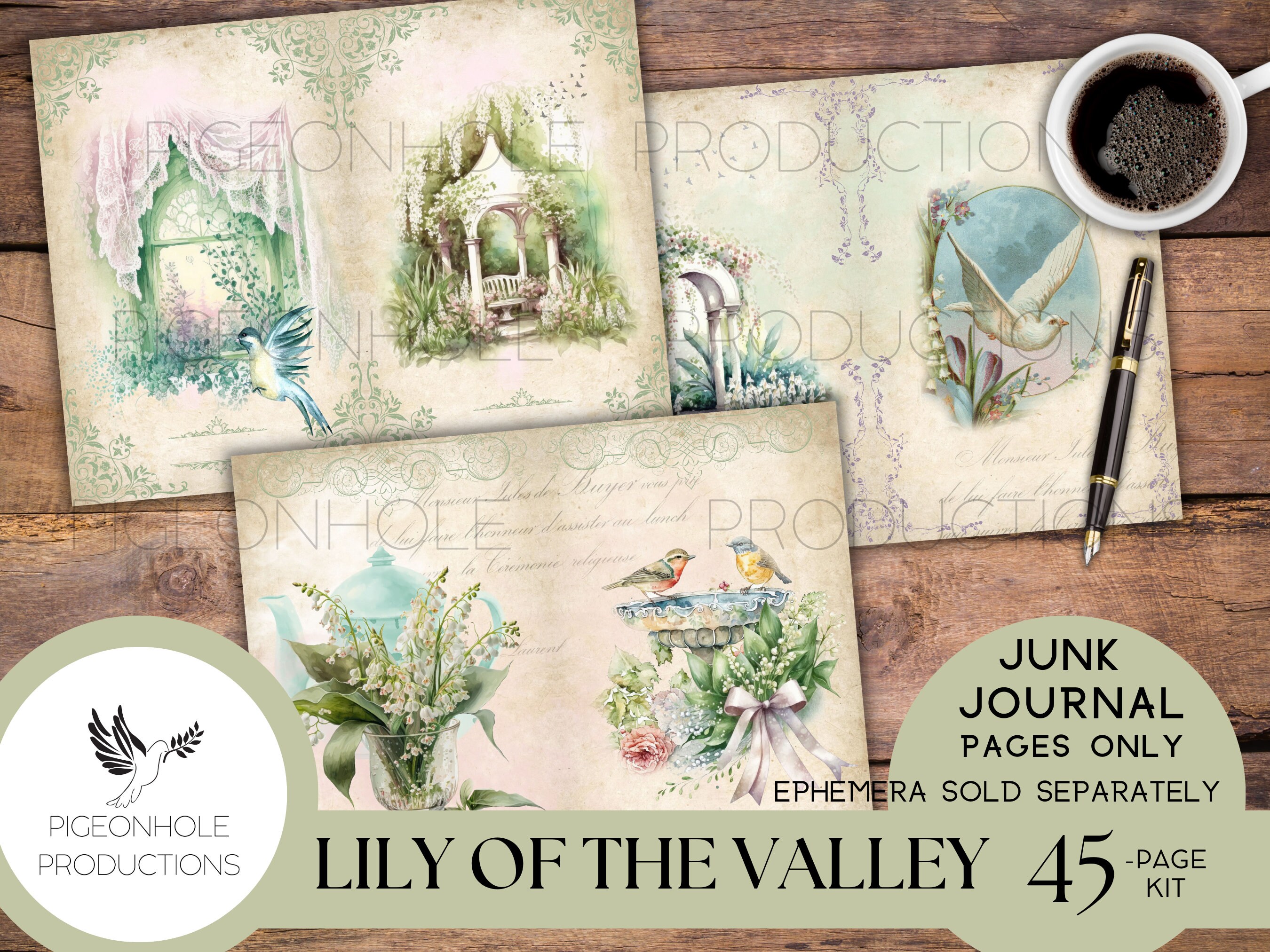 Lily of the Valley Junk Journal Pages, PRINTABLE, 45 Lovely Floral ...