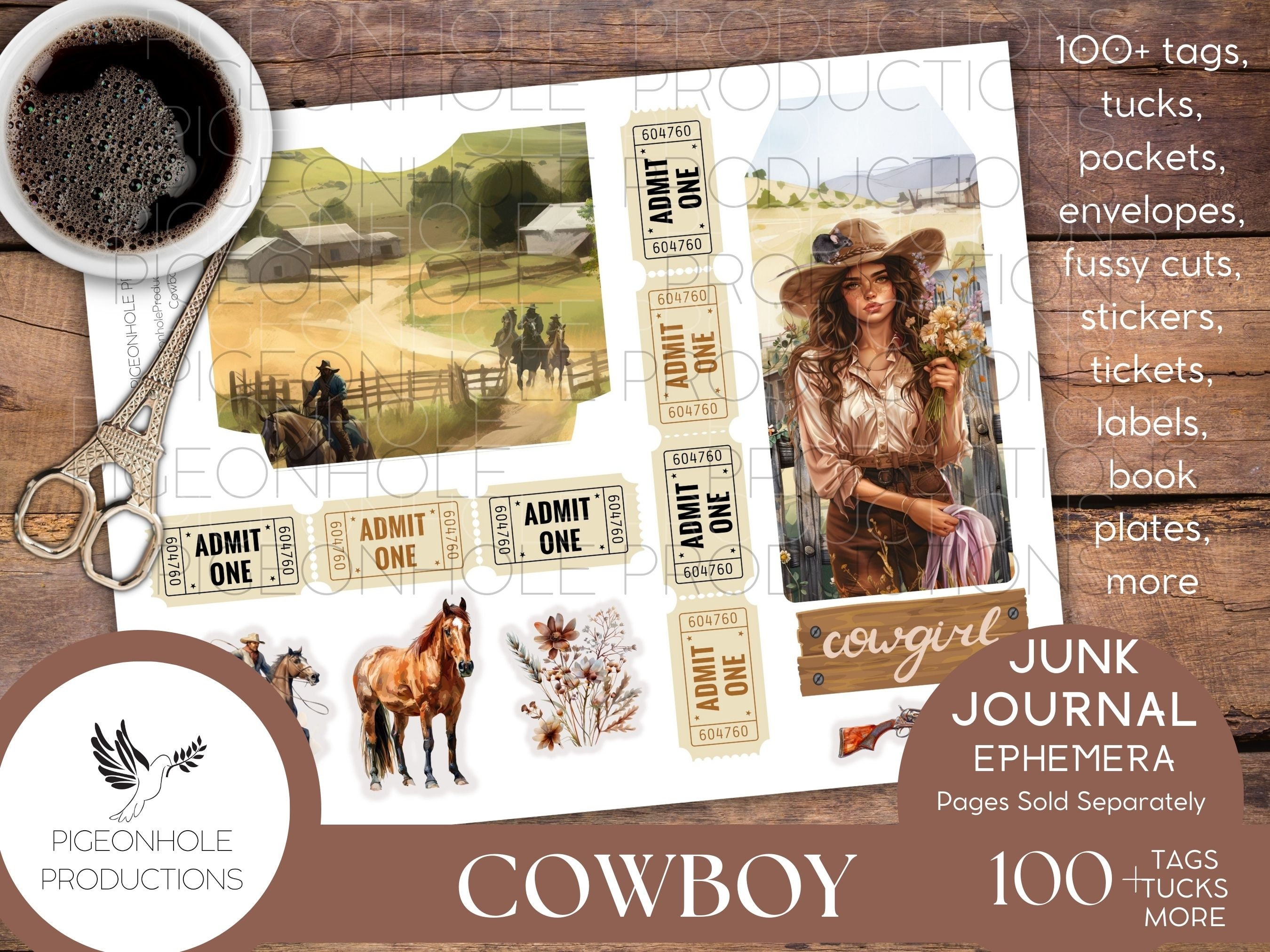 Cowboy Junk Journal EPHEMERA, PRINTABLE, 70+ Tags, Tucks, Pockets ...