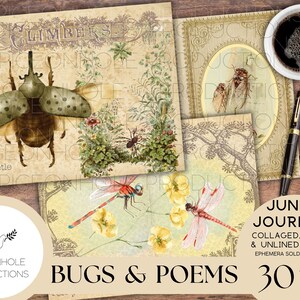 Bugs & Poems Junk Journal Pages Kit, PRINTABLE, 30 Collaged, Lined and ...