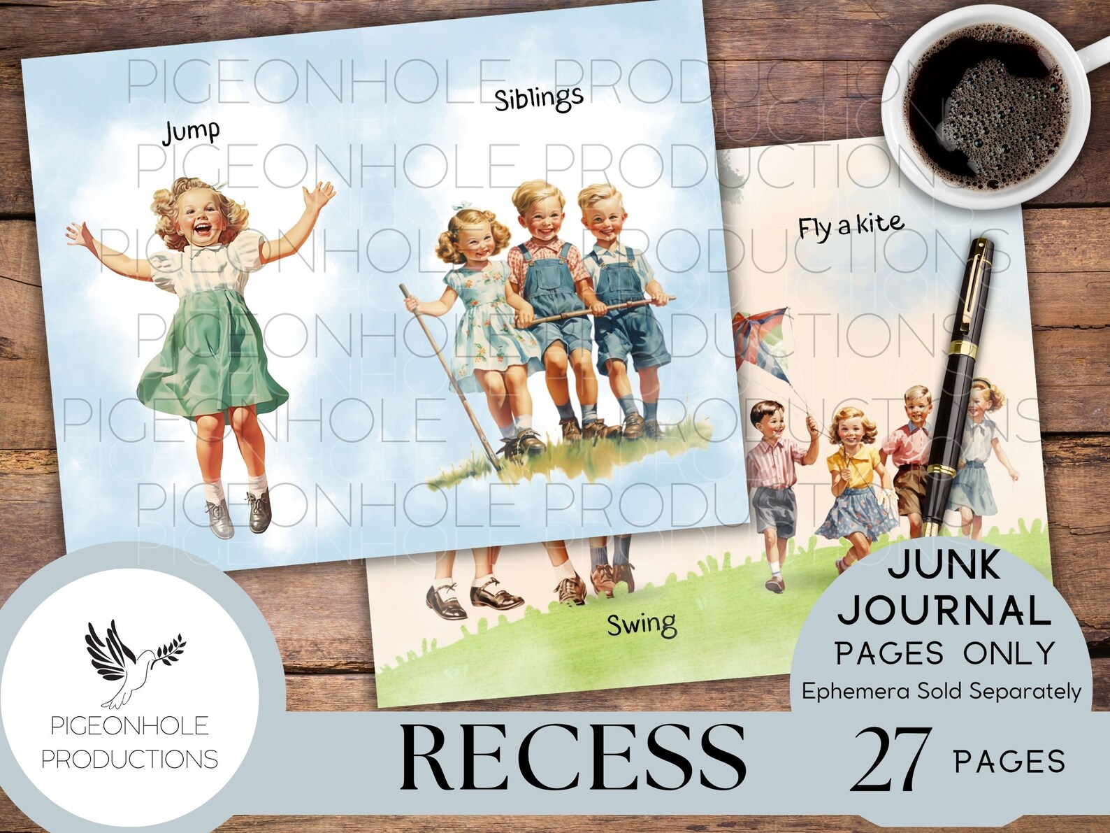 Recess Junk Journal Pages Only Kit, PRINTABLE, 27 Collage, Lined ...