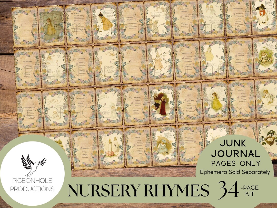Nursery Rhymes Junk Journal Pages, PRINTABLE, Lovely Collage Sheets ...