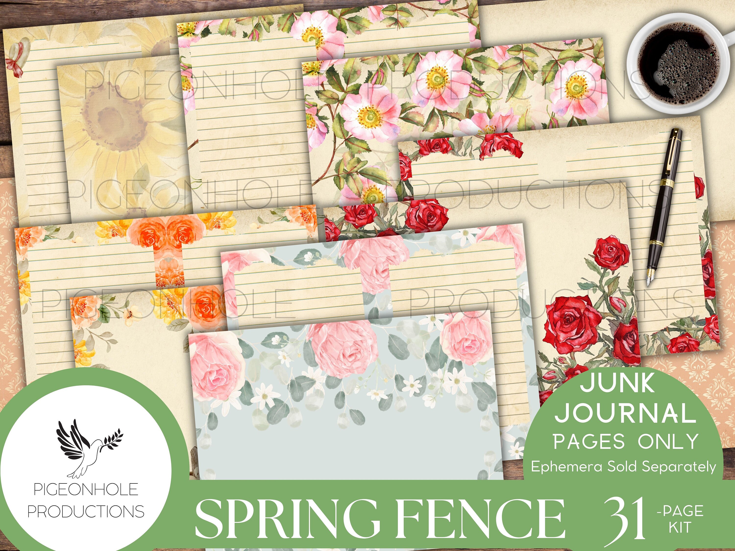 Spring Fence Junk Journal Pagesprintable31 Decorative/background ...