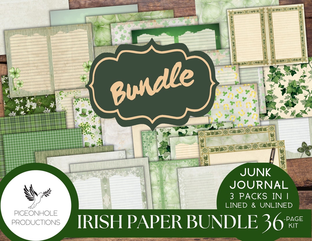 Irish Green Paper Pack BUNDLE, PRINTABLE, 36 Green Papers for Junk ...