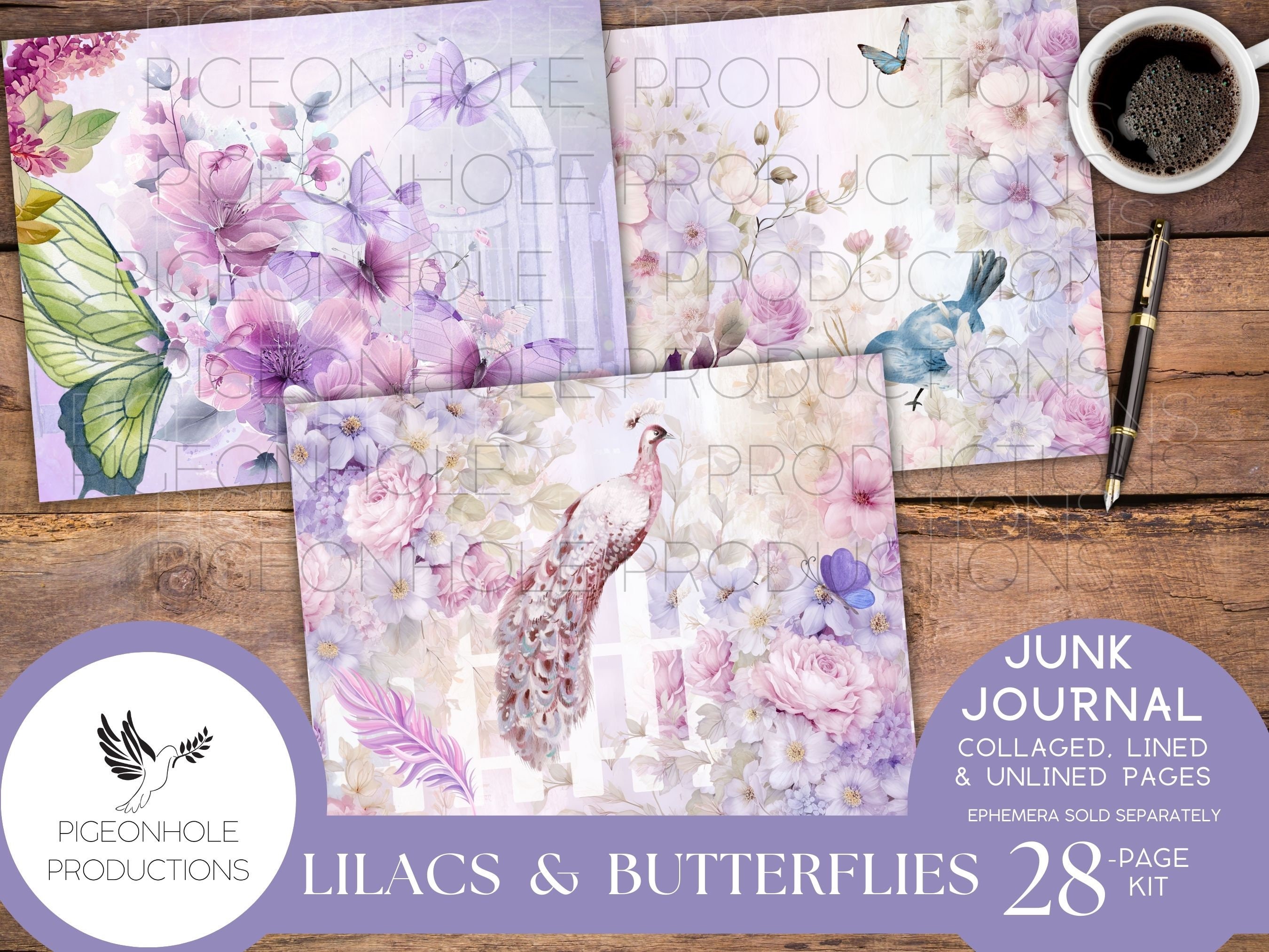 Lilacs & Butterflies Junk Journal PAGES, PRINTABLE, 28 Collaged ...