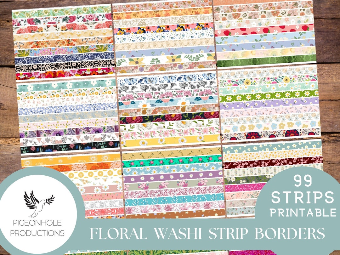 Floral Washi Strip Borders, PRINTABLE, 99 Different Strips, for Junk ...