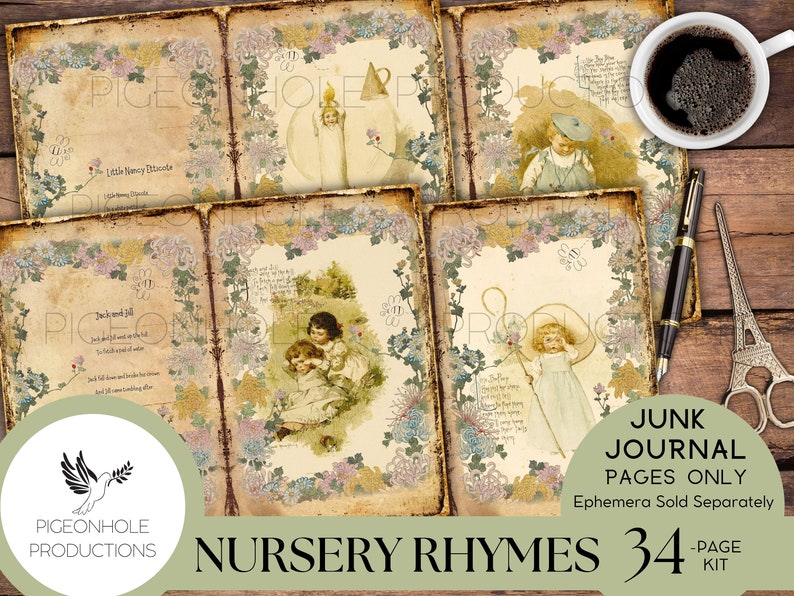 Nursery Rhymes Junk Journal Pages PRINTABLE Lovely Collage - Etsy
