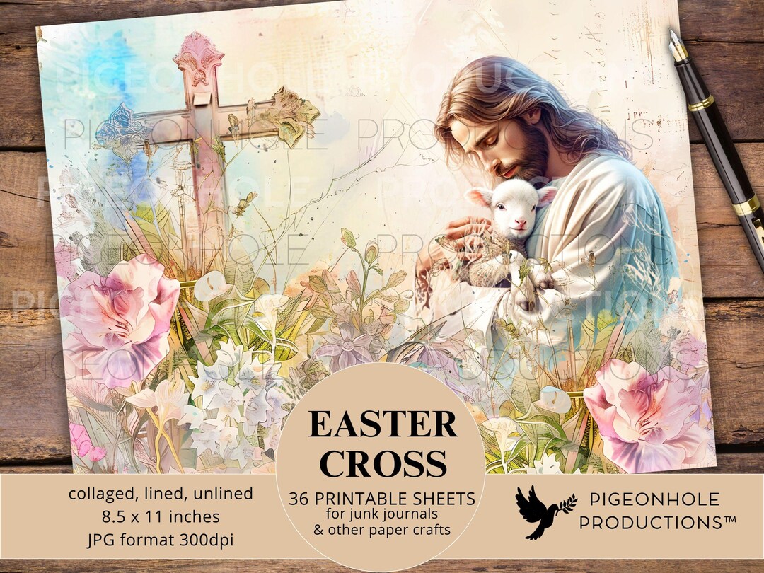 Easter Cross Junk Journal Kit Pages & Papers, PRINTABLE, 36 Collaged ...