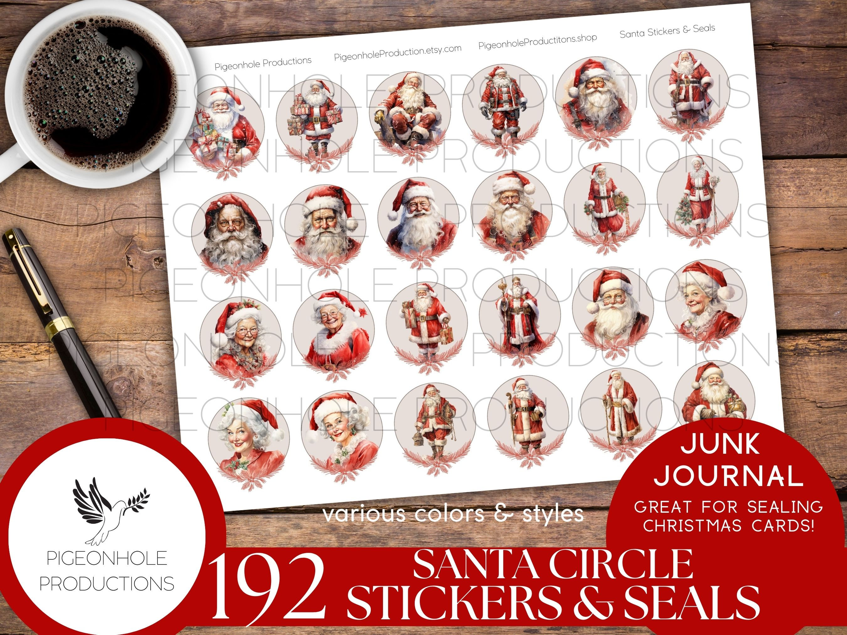 Santa Circle Stickers & Seals PRINTABLE 192 Christmas - Etsy