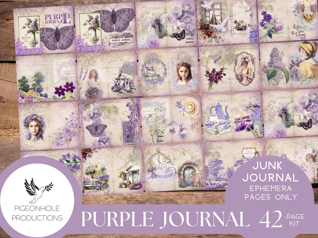 Purple Junk Journal Pages, PRINTABLE, 42 Decorative, Background ...